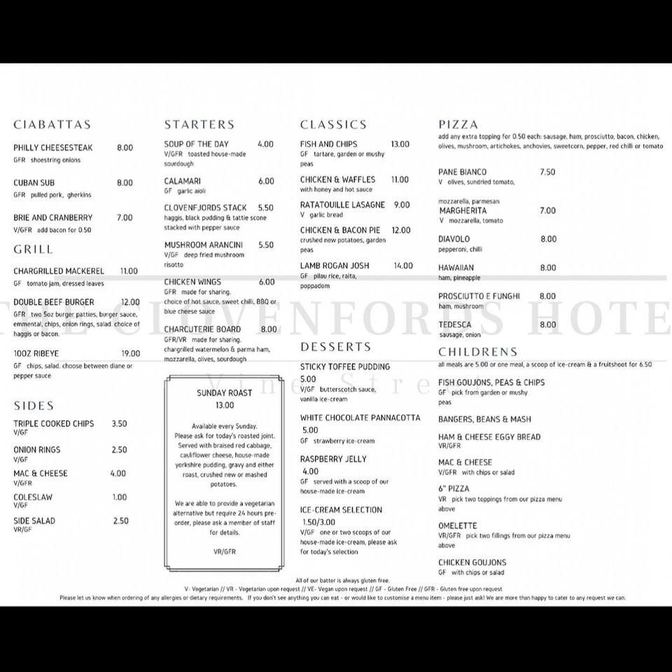 Menu at The Clovenfords Hotel pub & bar, Galashiels