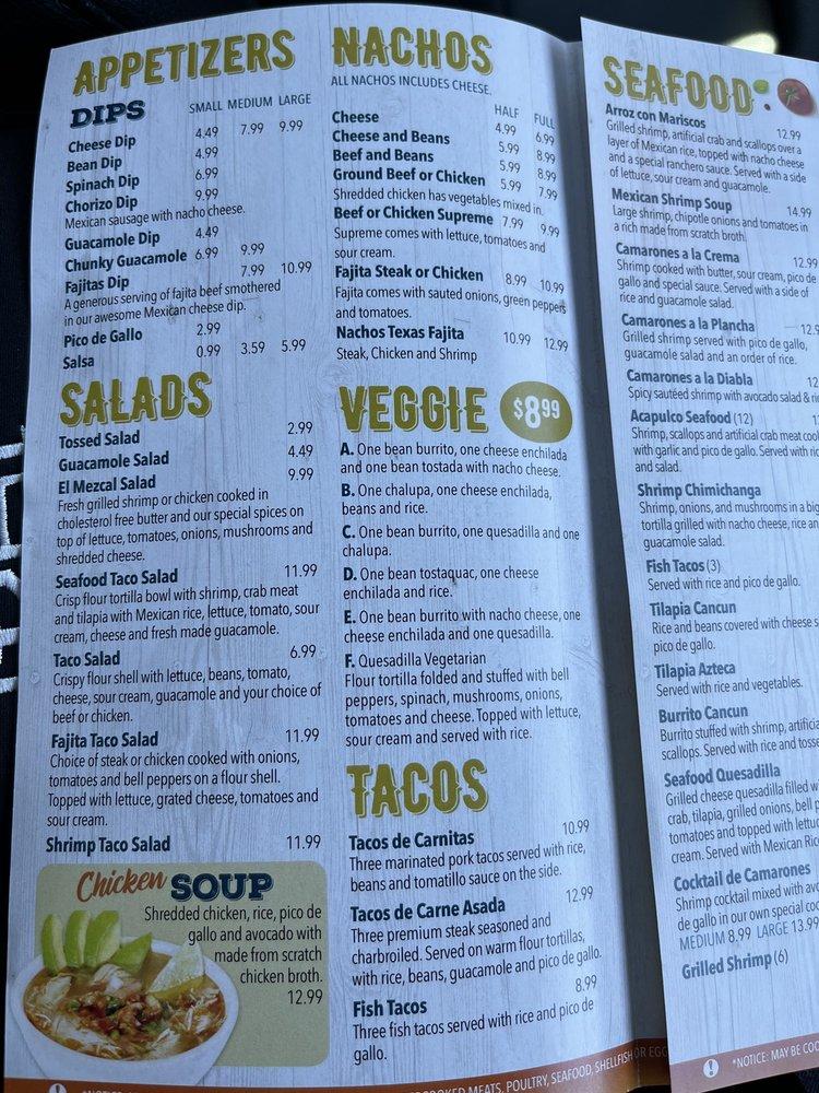 Menu at El Mezcal Mexican Restaurant and Tequila bar, Pooler