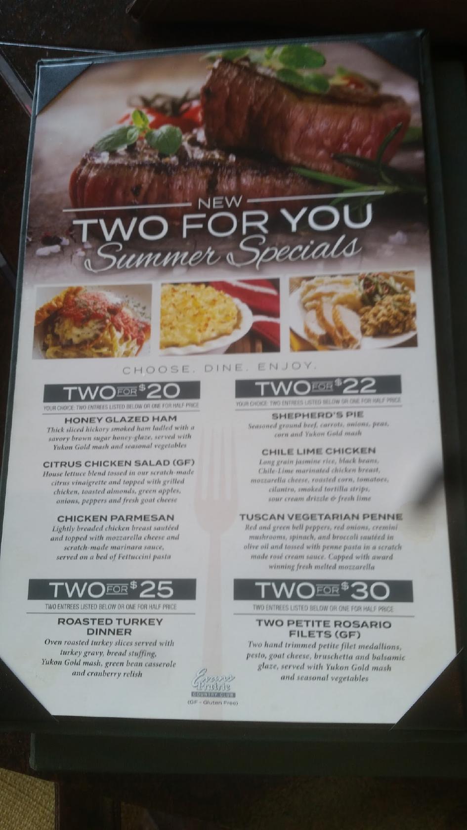 Menu at Evans Prairie - Country Club Restaurant, The Villages