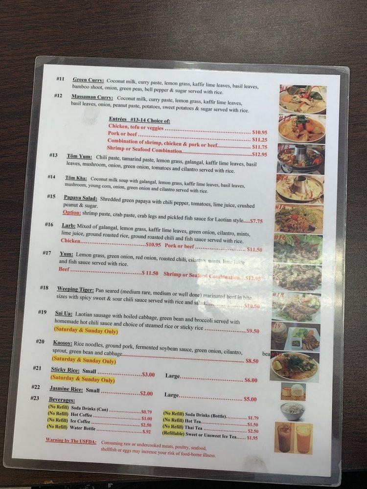 Menu at Four J's (Lao/Thai Dine-In From Togo Boxes or Takeout ...