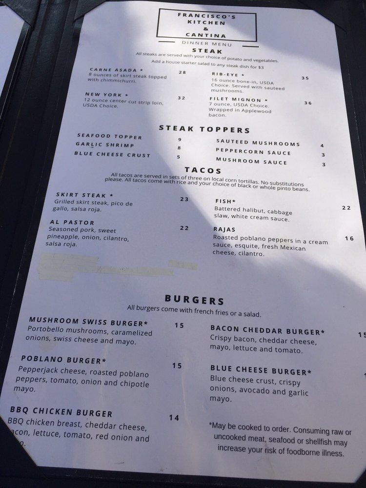 Menu at Francisco's Kitchen & Cantina pub & bar, Lake Stevens