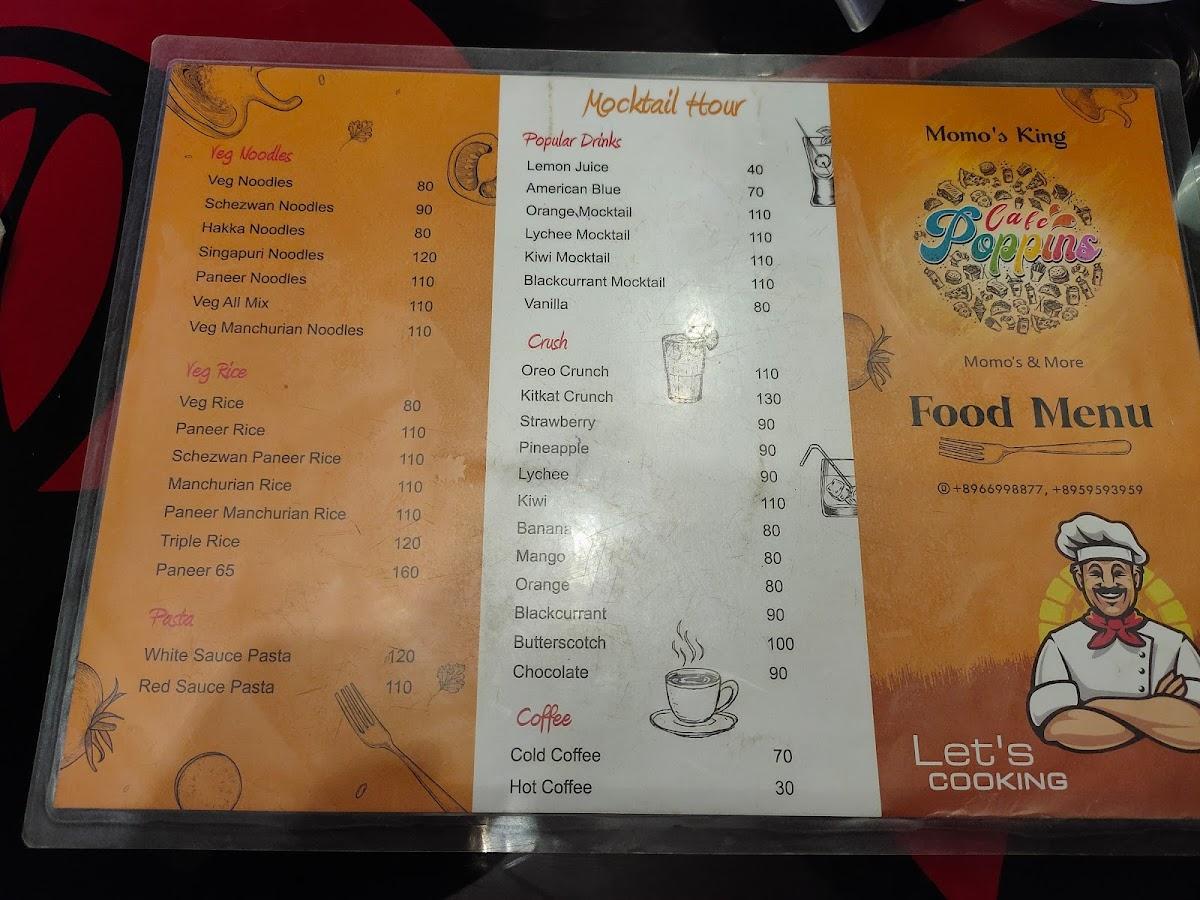 Menu at Poppins cafe, Katni