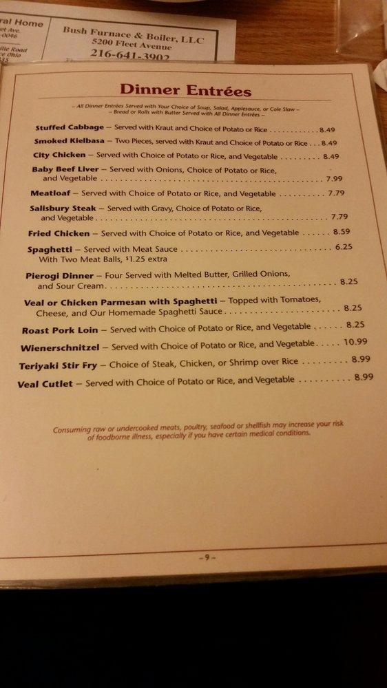 Menu at Red Chimney restaurant, Cleveland