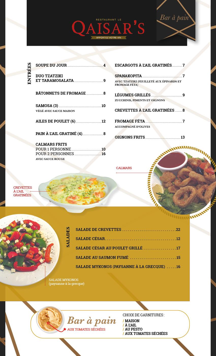 Menu au Restaurant Qaisar's, Saint-Georges