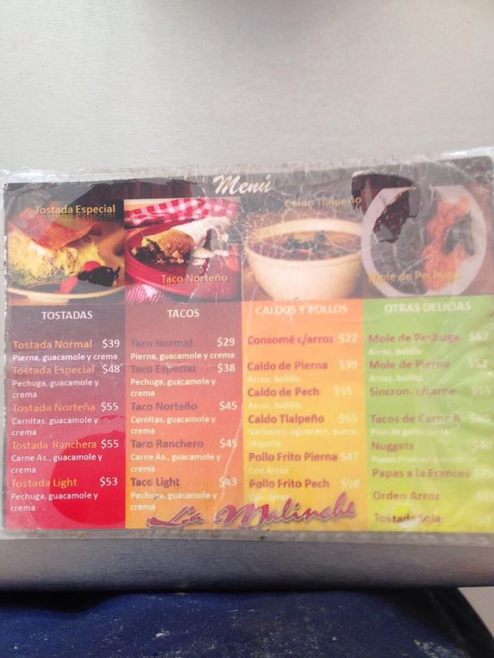 Carta del restaurante Taquería La Malinche Gómez Palacio, Gómez Palacio