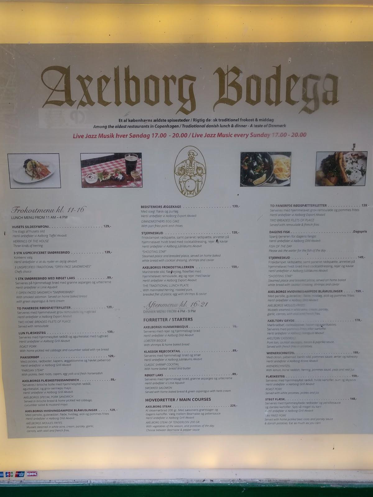 Menu at Axelborg Bodega pub & bar, Copenhagen