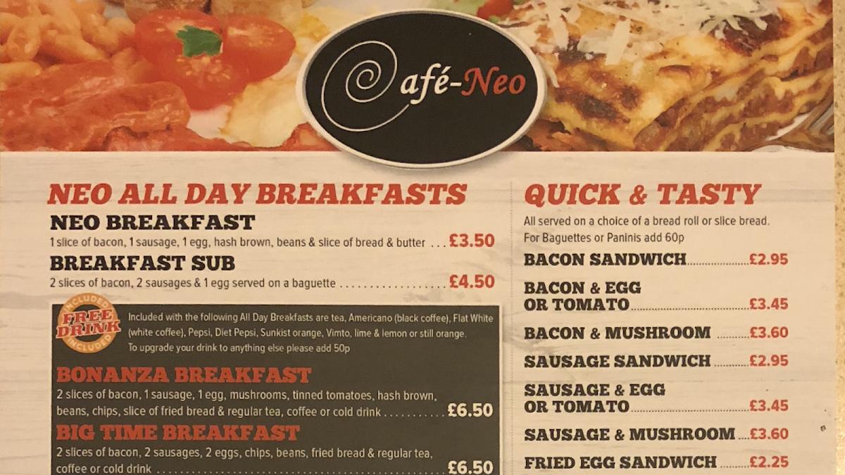 Menu at Cafe-Neo, Worksop