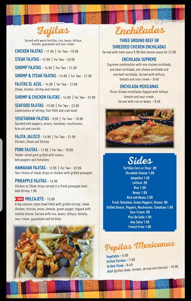 Menu at El Azul Grande Inc restaurant, Pikeville, 190 S Mayo Trail