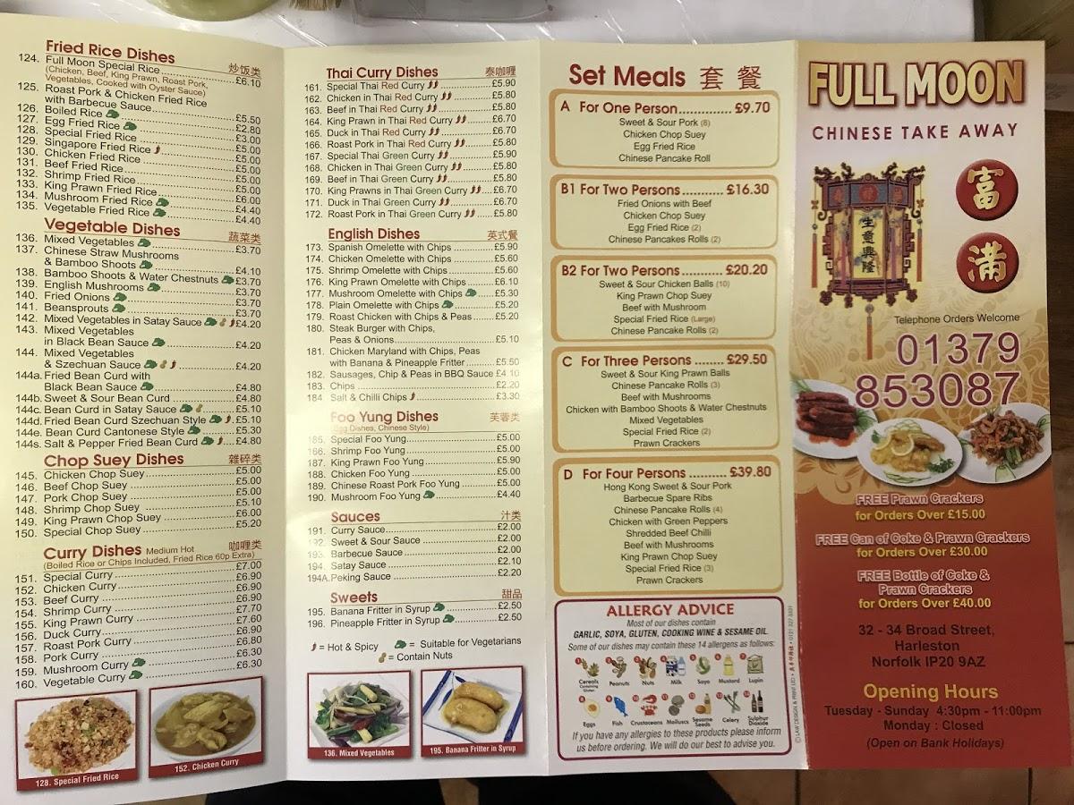 Menu at Full Moon fast food, Harleston