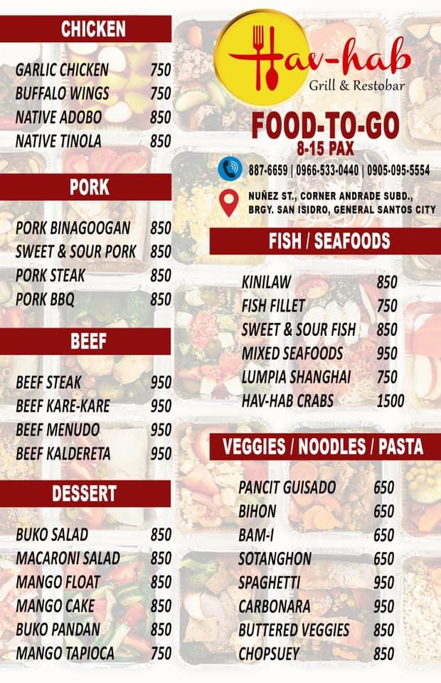 Menu at Hav-hab Grill and Restobar, General Santos City, Andrade ...