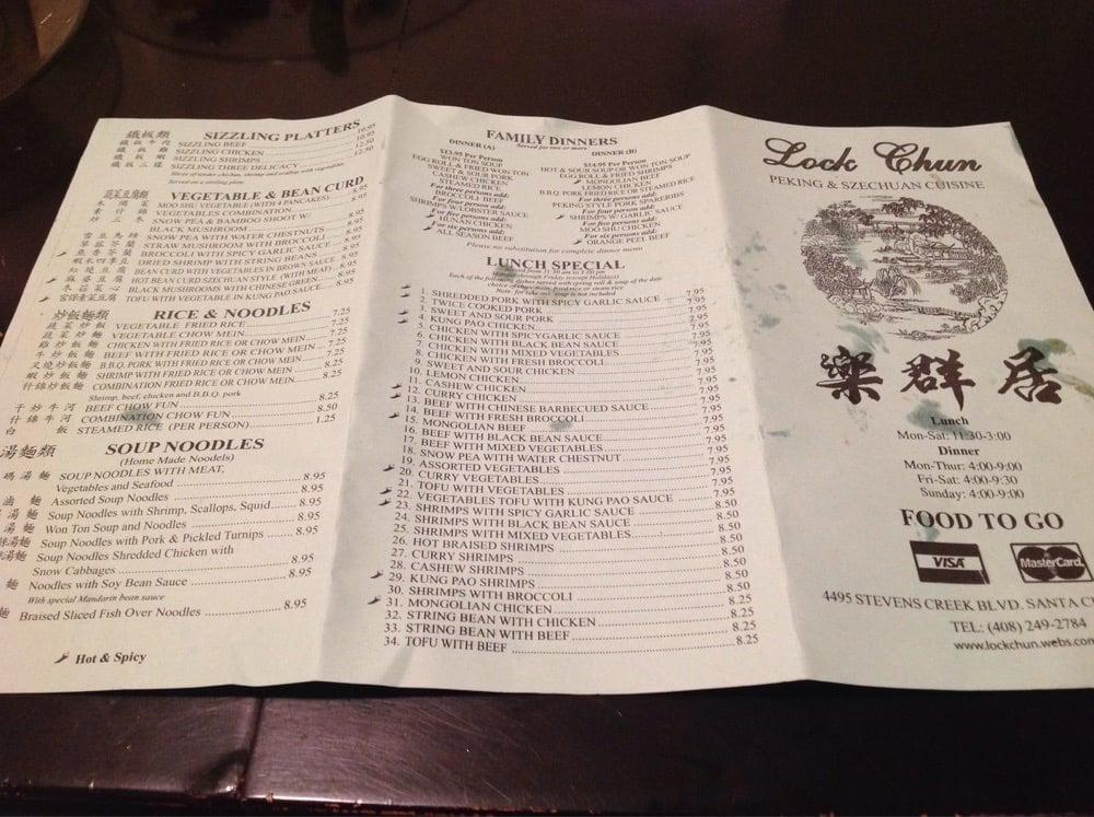 Menu at Lock Chun Restaurant, Santa Clara