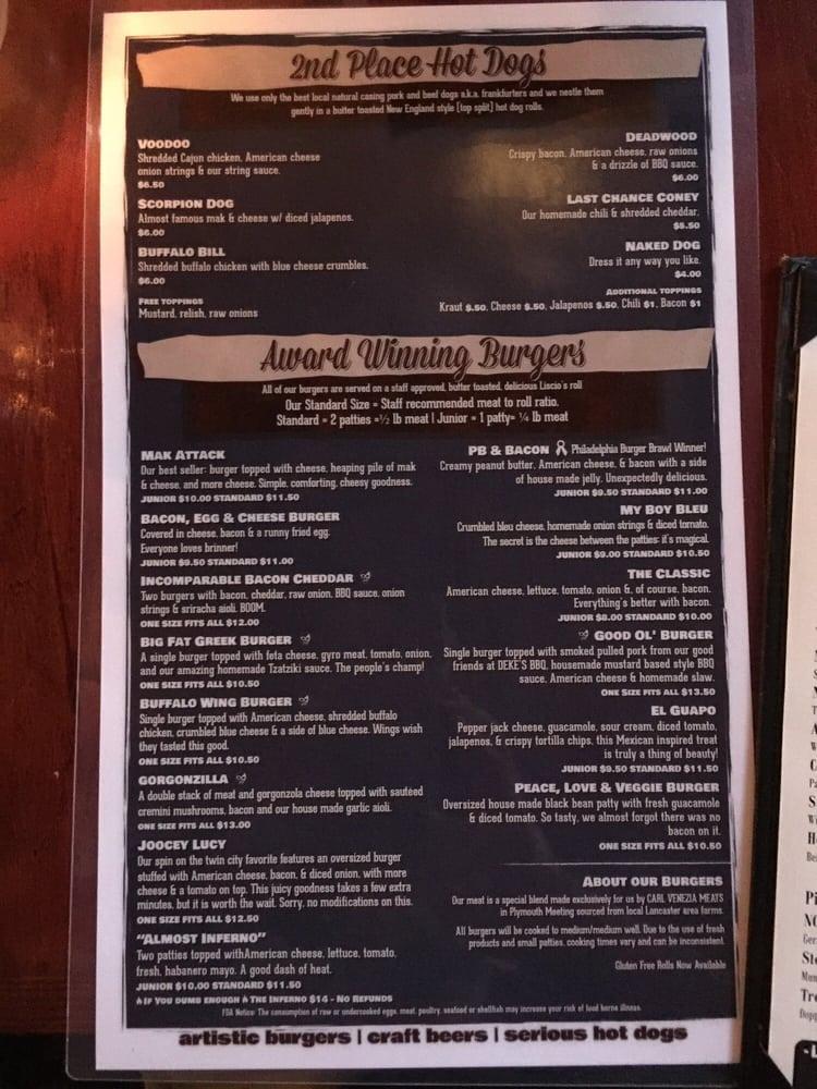 Menu at Lucky's Last Chance- Manayunk pub & bar, Philadelphia, Main St