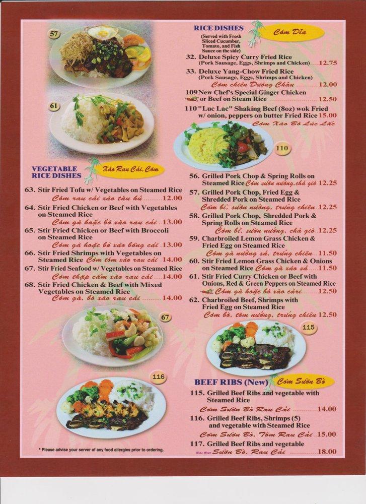 Menu at Pho 501 restaurant, Calgary