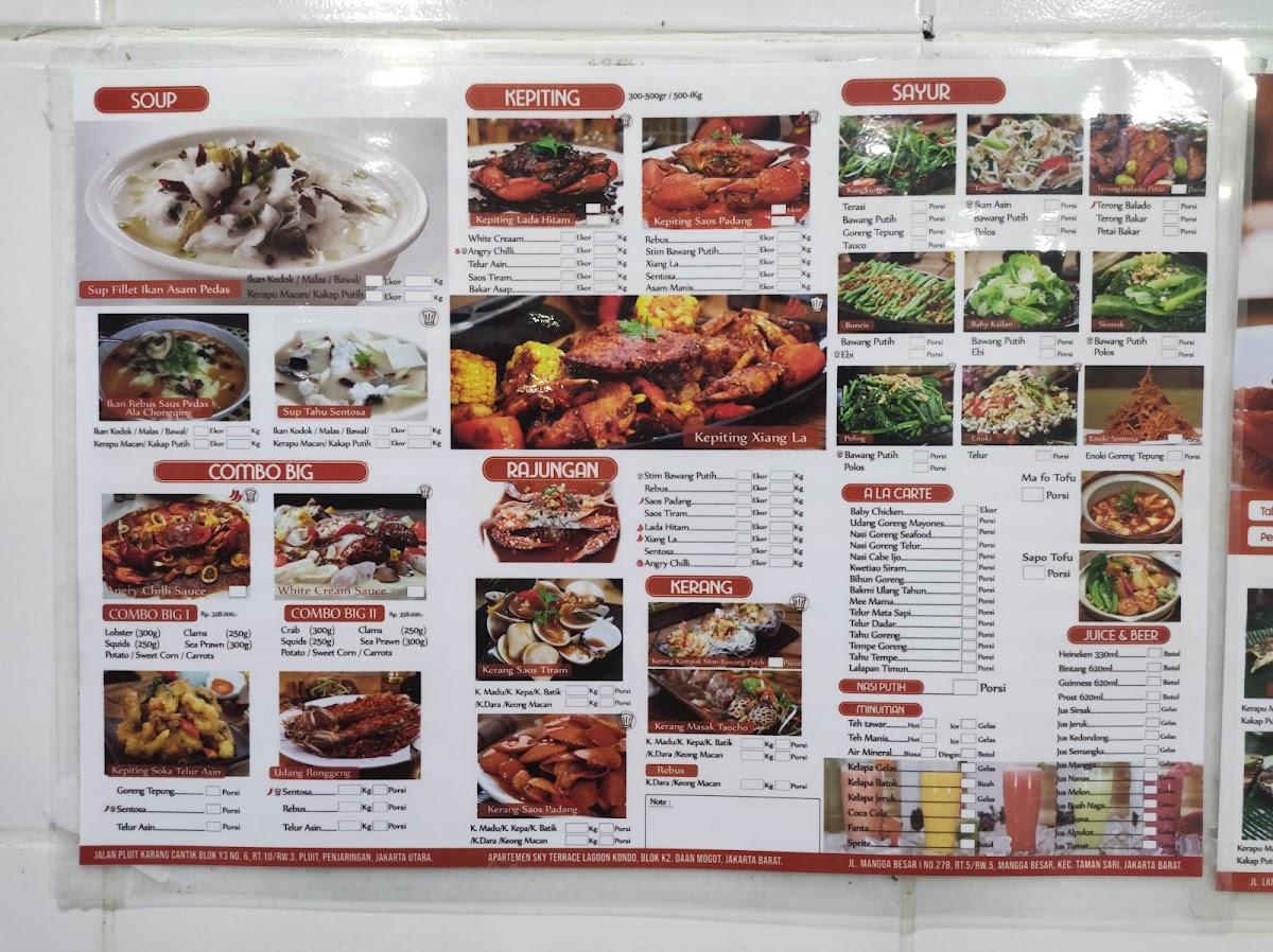 Menu at Pulau Sentosa Seafood Market restaurant, Surabaya