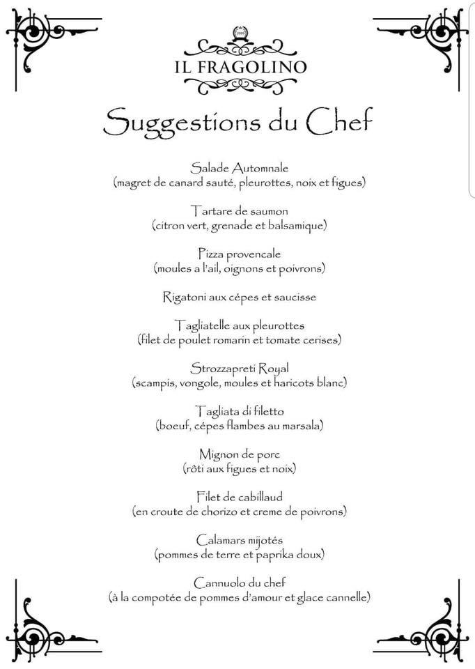 Menu at Restaurant Il Fragolino, Luxembourg City