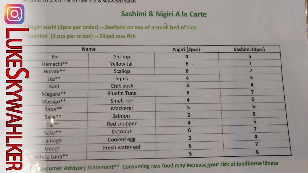 Menu at Sushi Don restaurant, Lafayette