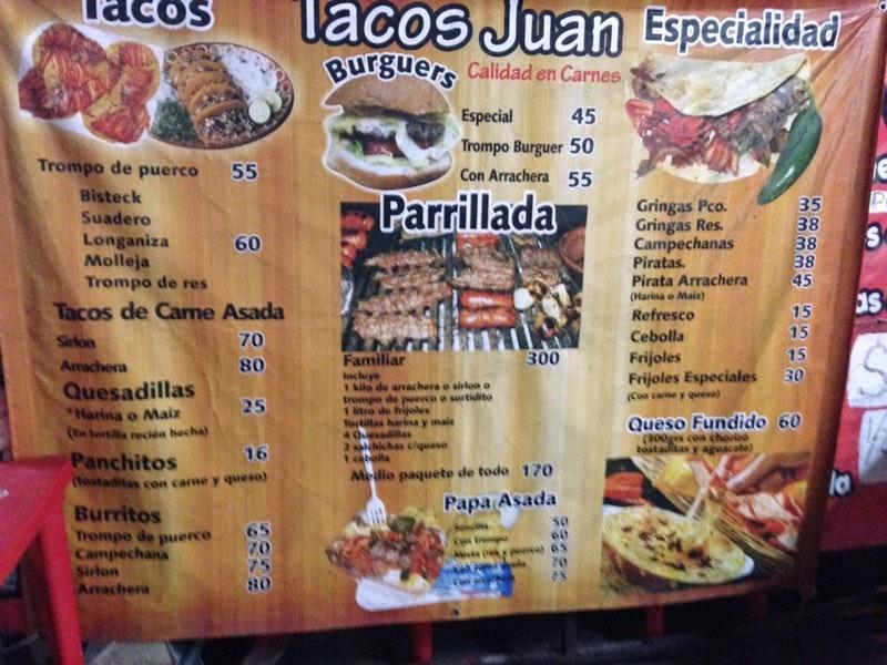Carta del restaurante Tacos Juan, Monterrey, C. Dr. Enrique C. Livas ...