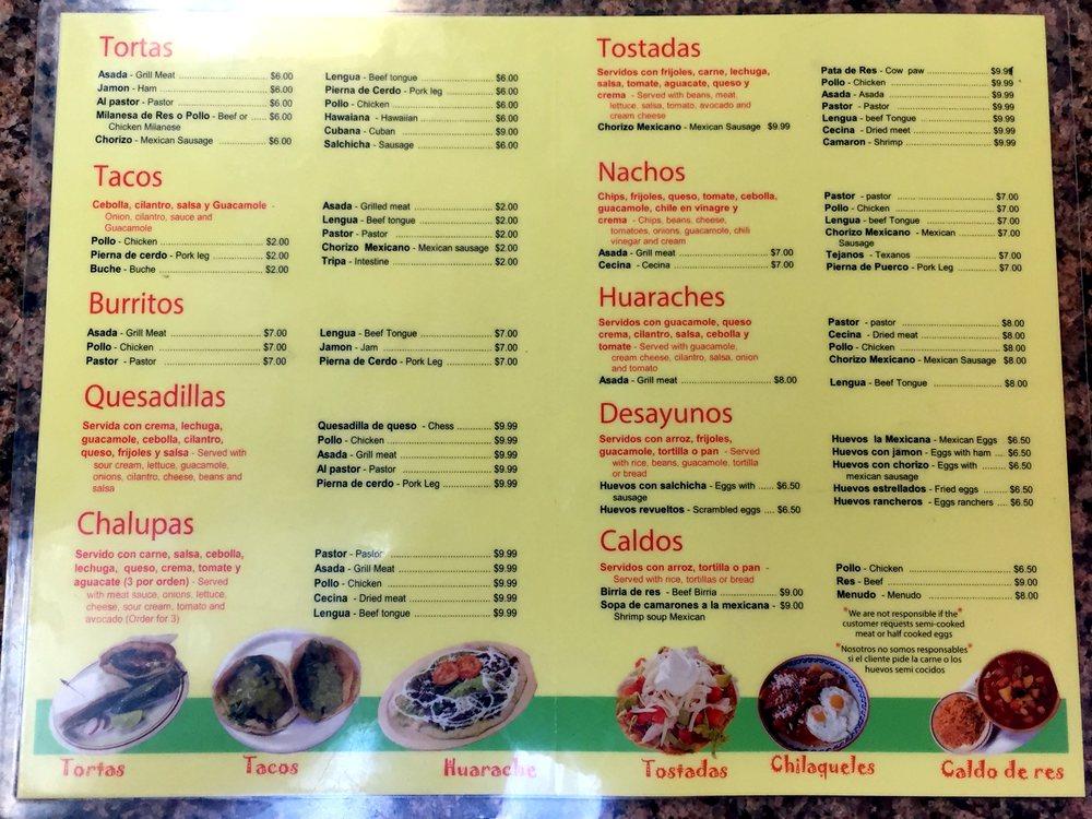 Menu at Taqueria El Poblano restaurant, Kansas City, Osage Ave