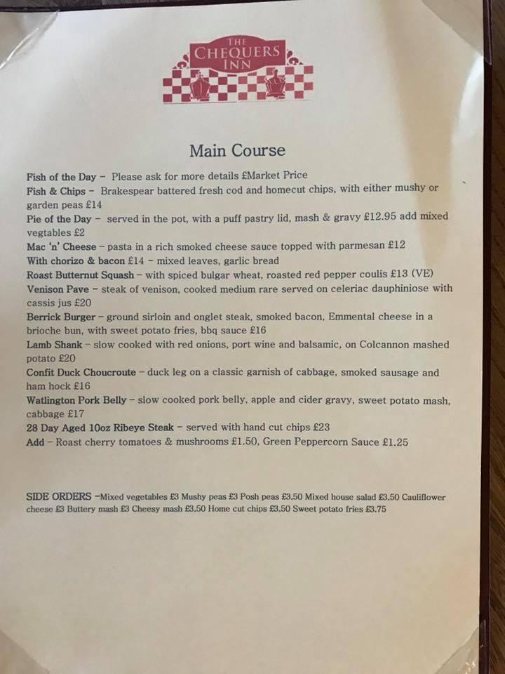 Menu at The Chequers Inn pub & bar, Wallingford, Berrick Salome