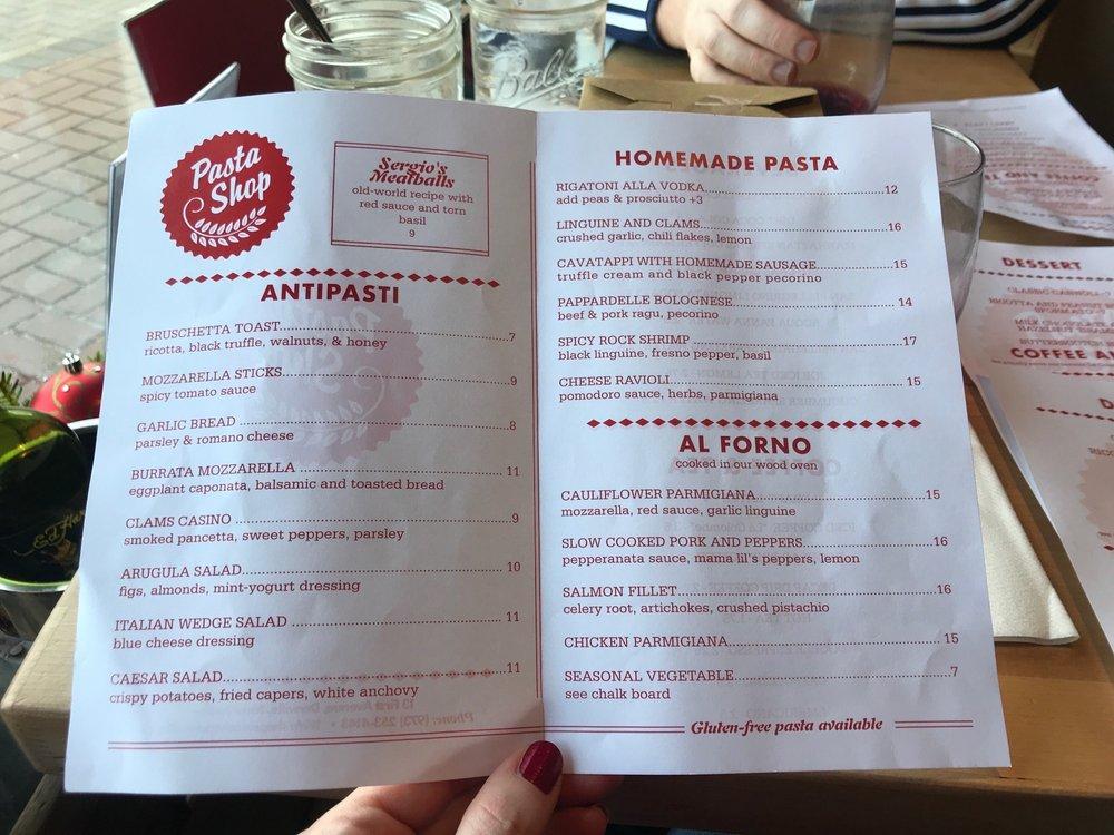 Menu at The Pasta Shop restaurant, Denville