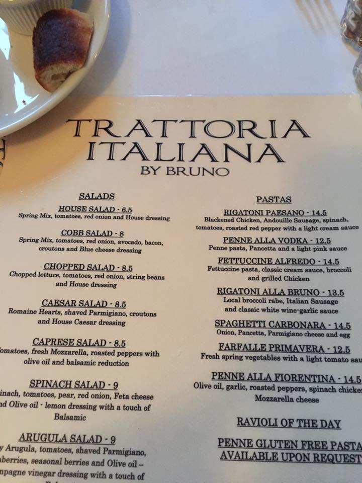 Menu at Bruno's Italian Bistro restaurant, Wake Forest