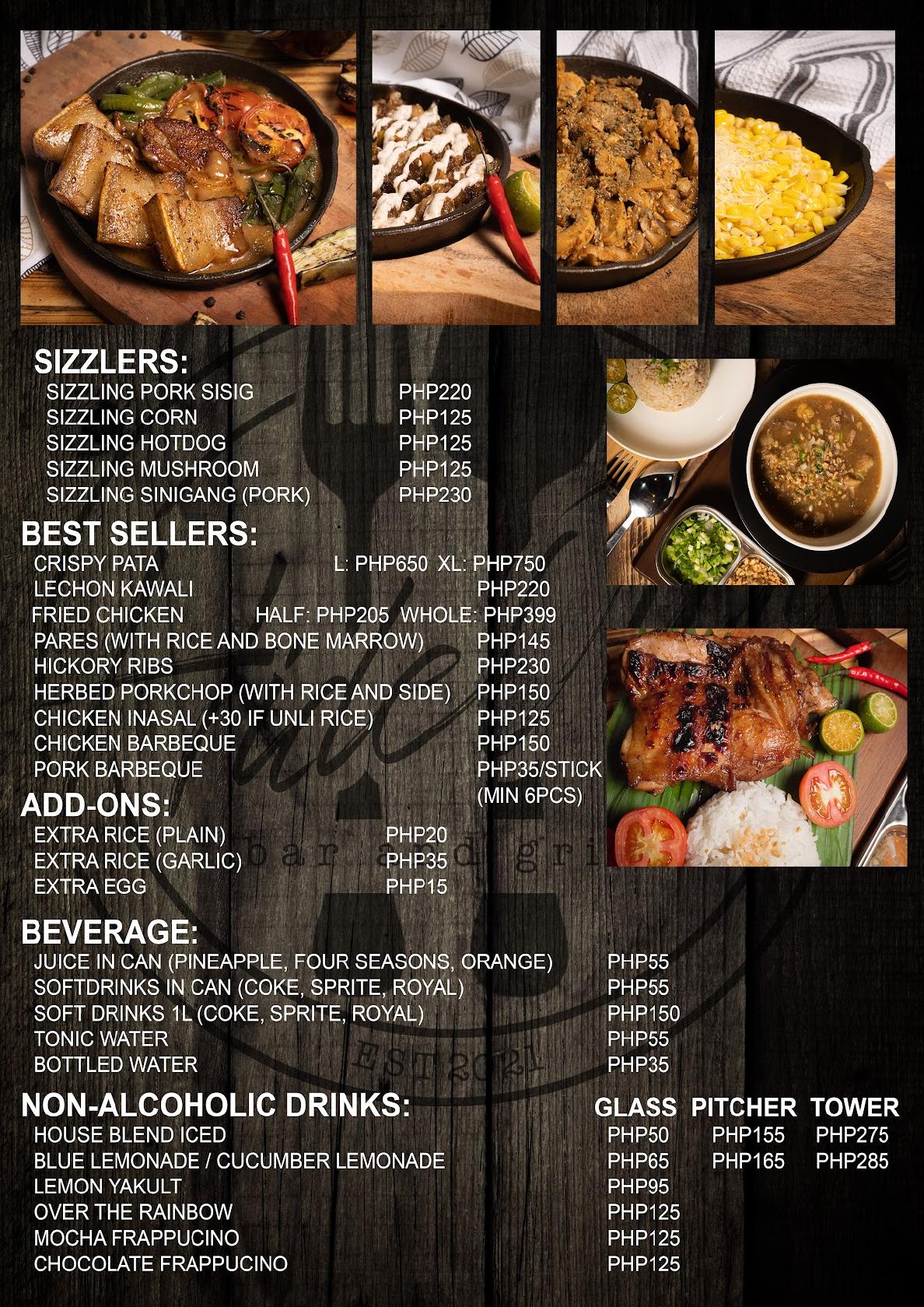 Menu at hideout bar and grill, Parañaque
