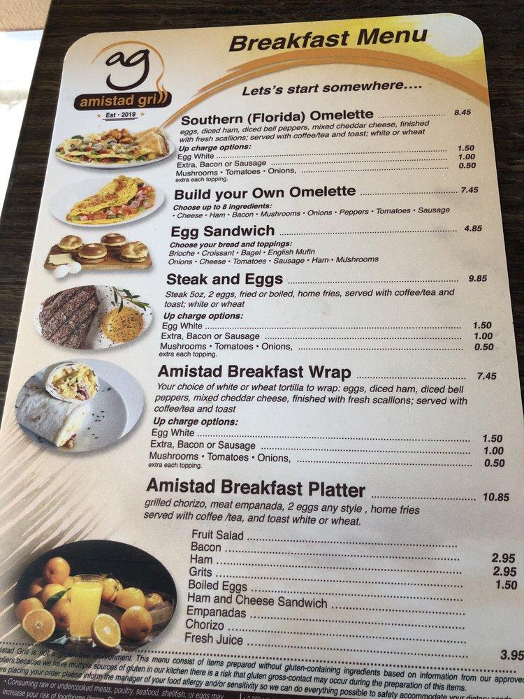 Menu at Amistad Grill Restaurant, Homestead
