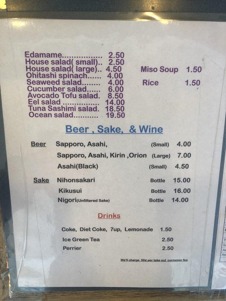 Menu at Koba Sushi restaurant, Ventura