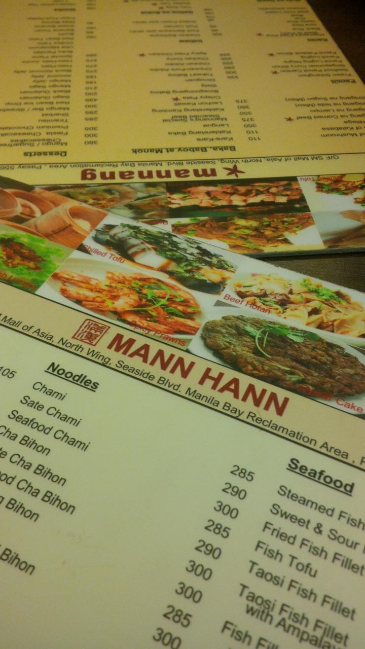 Menu at Mann Hann restaurant, Pasay, mm-1158&1159B