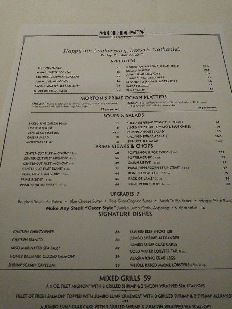 Menu at Morton's The Steakhouse, Honolulu