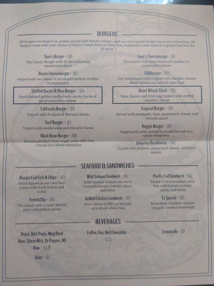 Menu at Sam's Seaside Cafe, Seaside