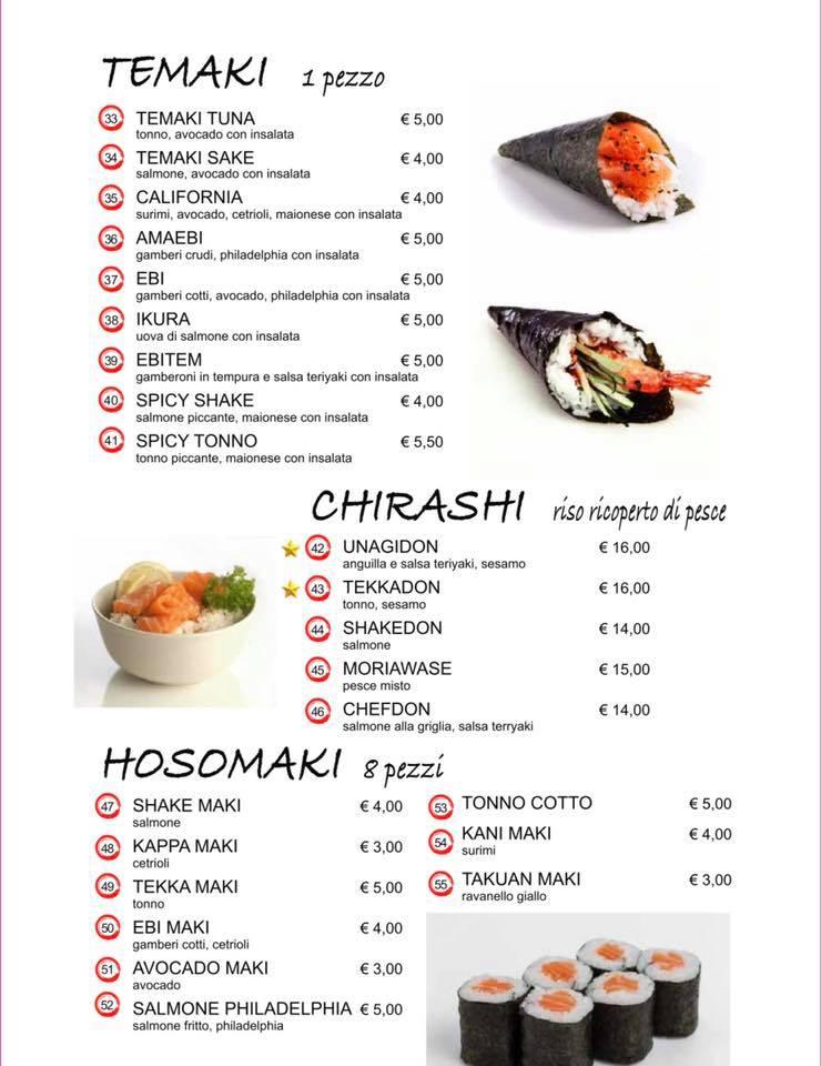 Menu at Sapporo restaurant, Ferrara