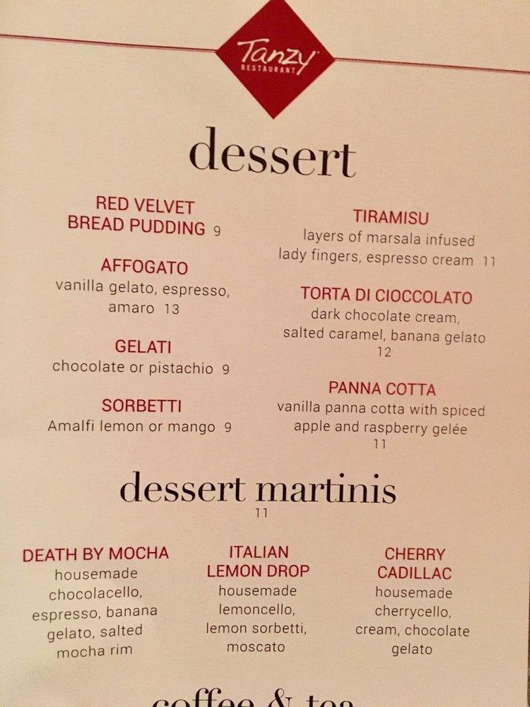 Menu at Tanzy restaurant, Boca Raton
