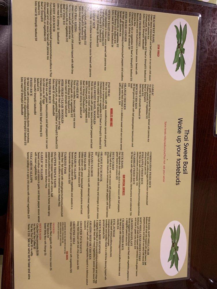 Menu at Thai Sweet Basil restaurant, Tampa, Northdale Blvd