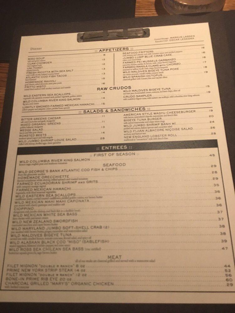 Menu at Water Grill restaurant, Santa Monica, Ocean Ave