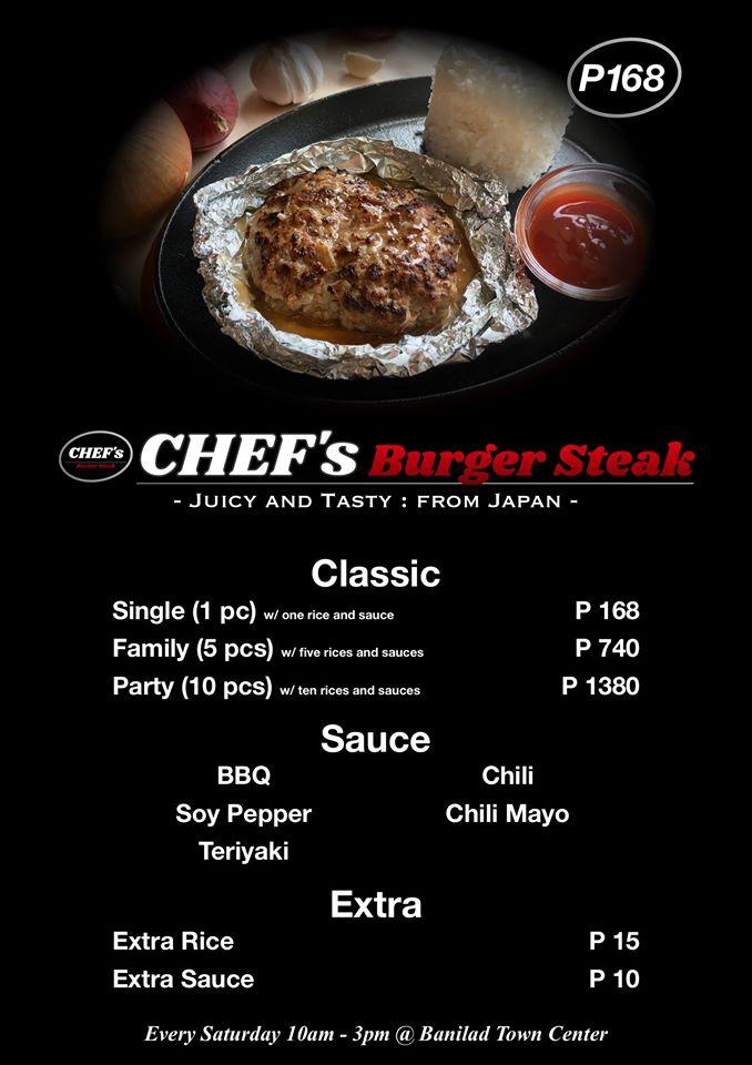 Menu at CHEF's Burger Steak steakhouse, Cebu City