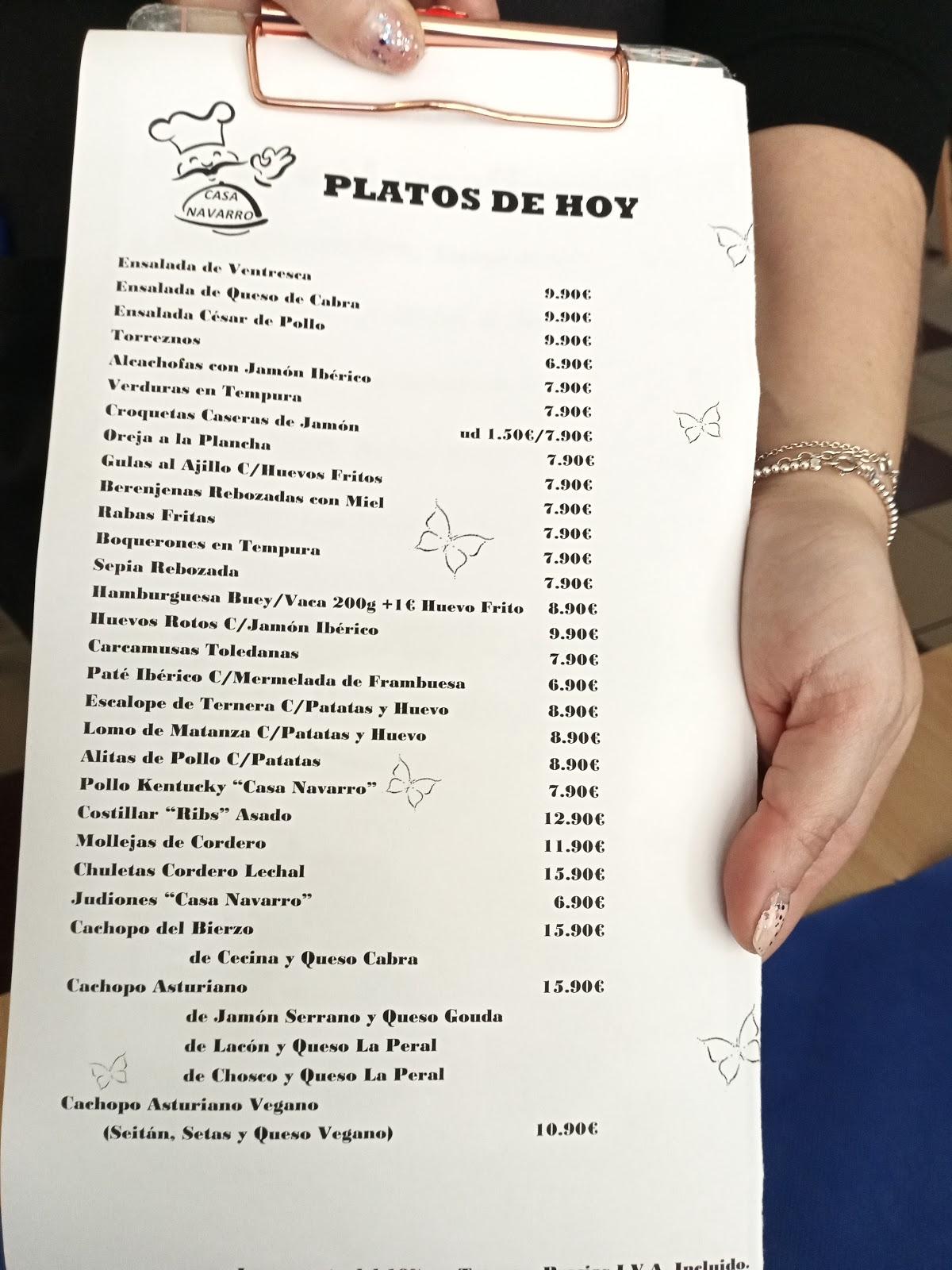Menu at Casa Navarro restaurant, Aranjuez