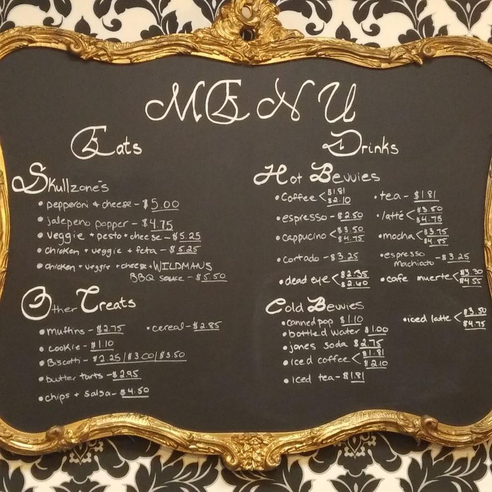 Menu at Deadly Grounds Café and Curiosities, Courtice