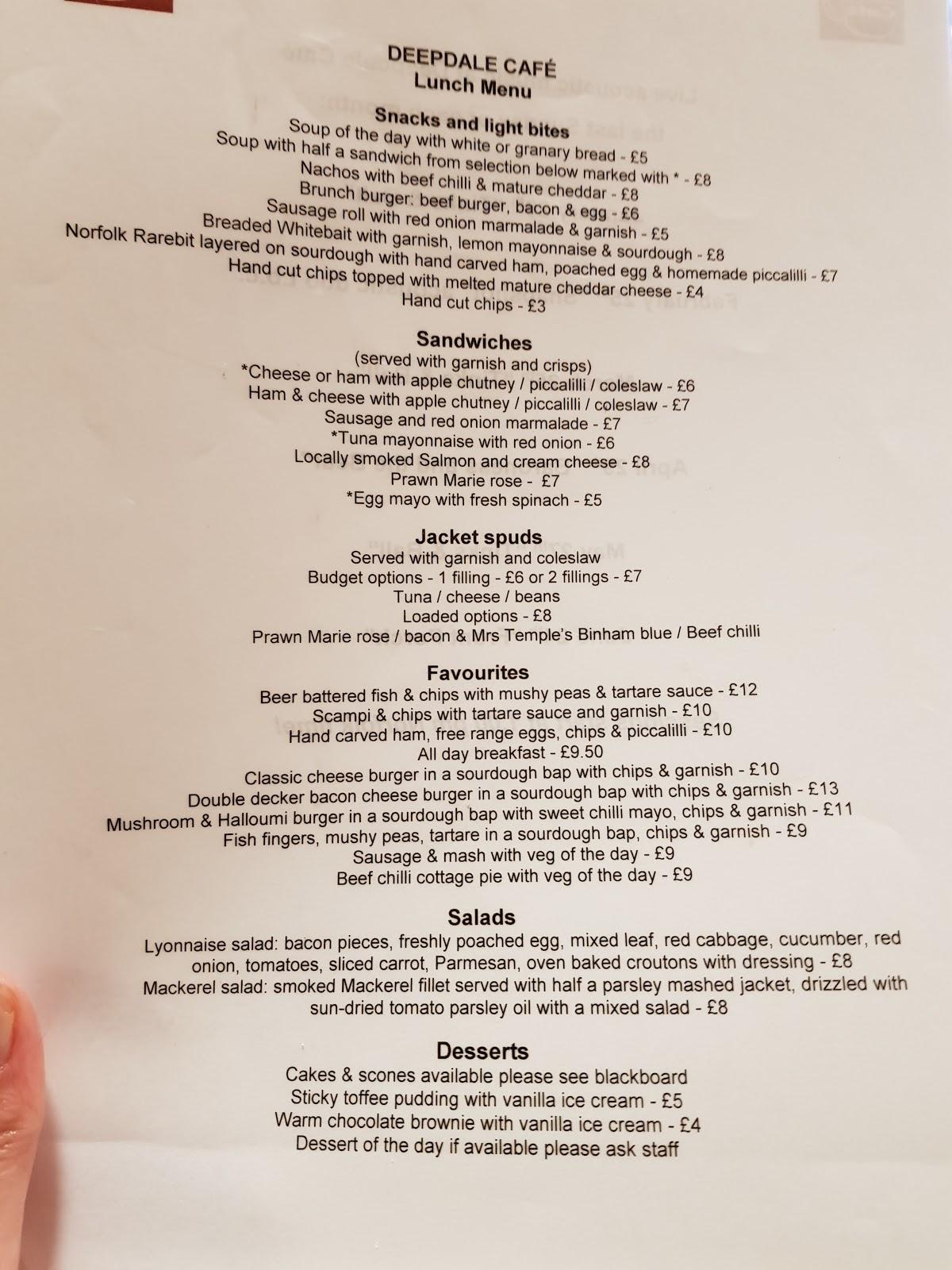 Menu at Deepdale Cafe, Burnham Deepdale