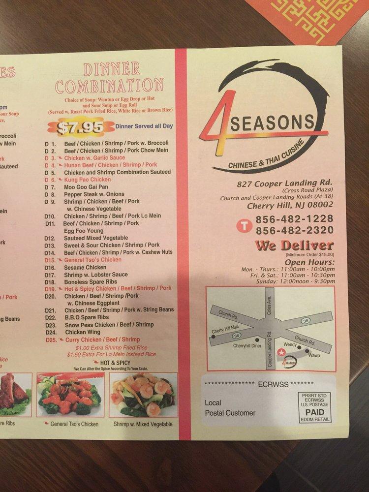 Menu at Four Seasons Chinese Restaurant, Cherry Hill
