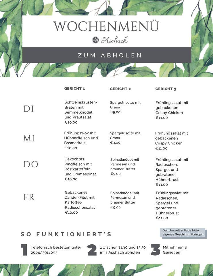 Menu at Restaurant s'Aschach, Volders