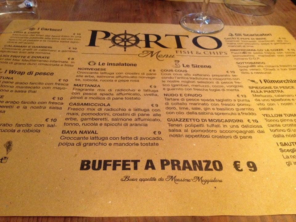 Menu da Ristorante PORTO - Fish & Chips, Roma, Via Crescenzio