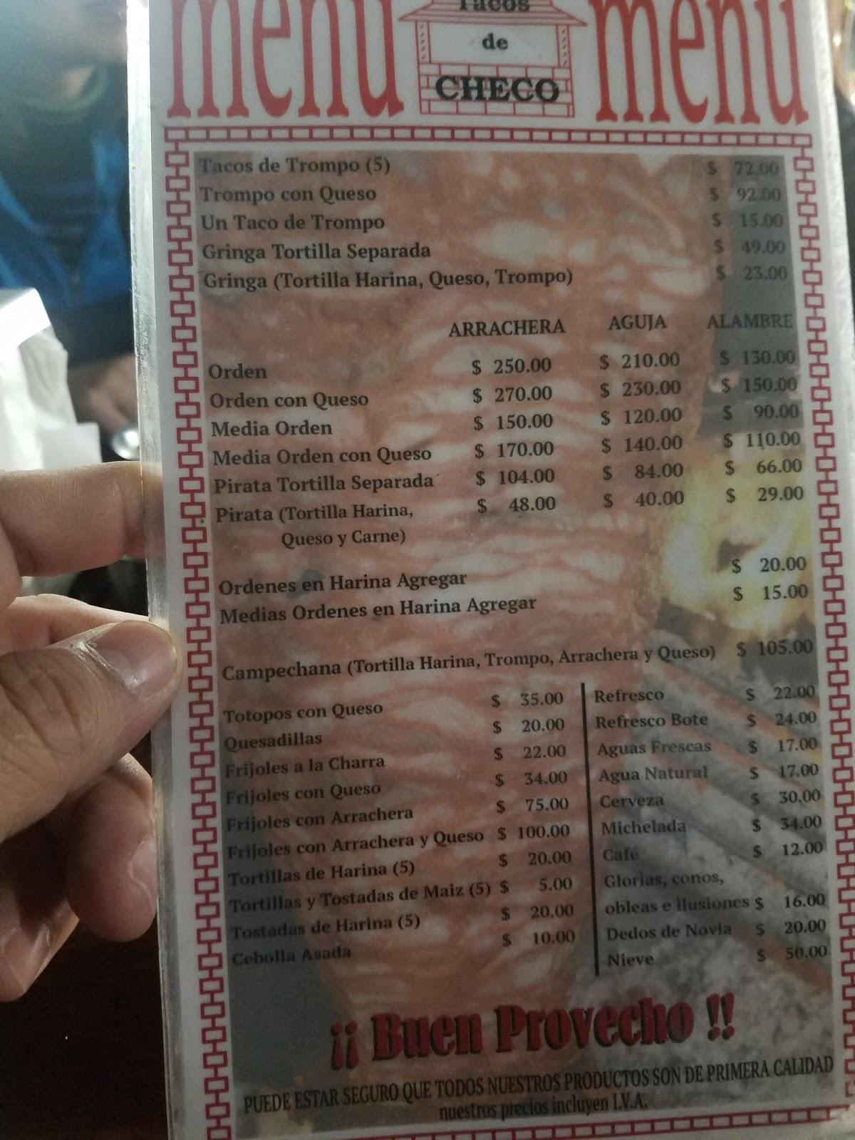 Carta del restaurante Tacos Checo, Saltillo