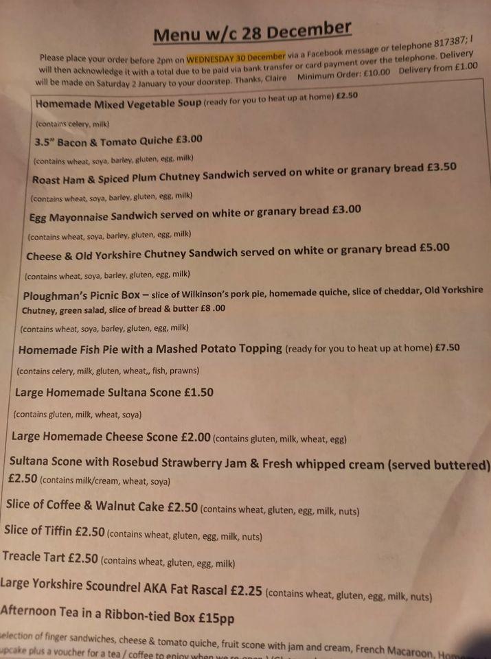 Menu at The Little Teahouse cafe, Ilkley