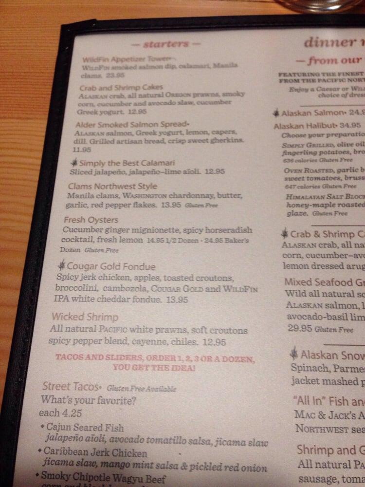 Menu at WildFin American Grill pub & bar, Tacoma