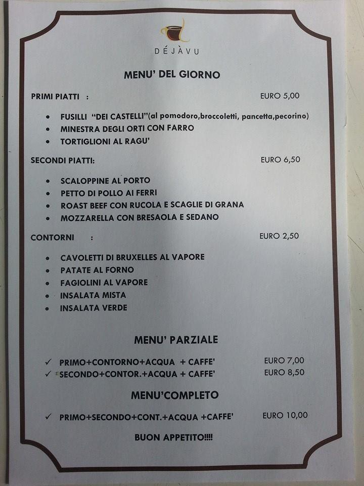 Menu at Dejavù Cafè cafe, Paullo