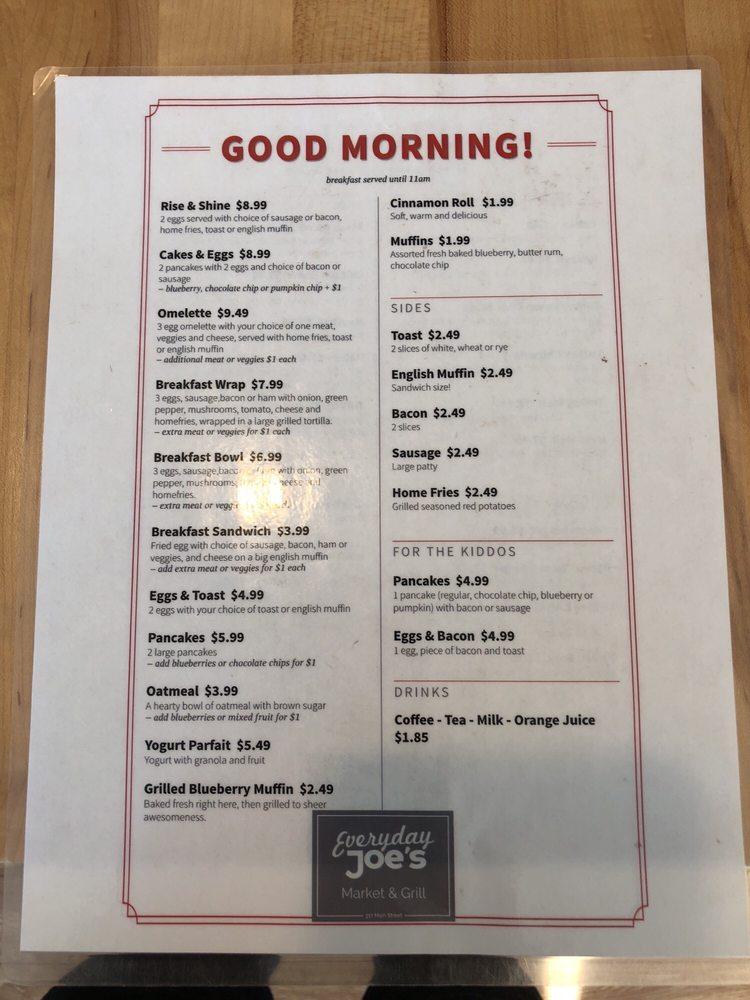 Menu at Everyday Joe's restaurant, Bar Harbor, 317 Main St