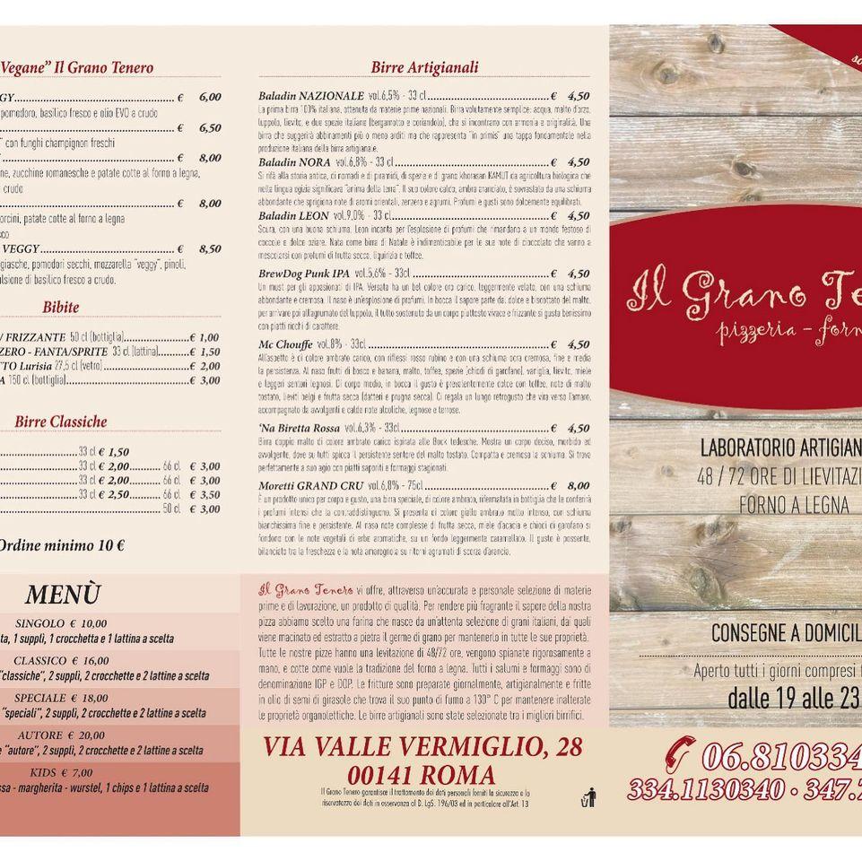 Menu da Il grano tenero pizzeria, Roma