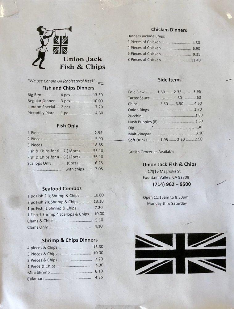 Carta del restaurante Union Jack Fish & Chips, Fountain Valley, Magnolia St