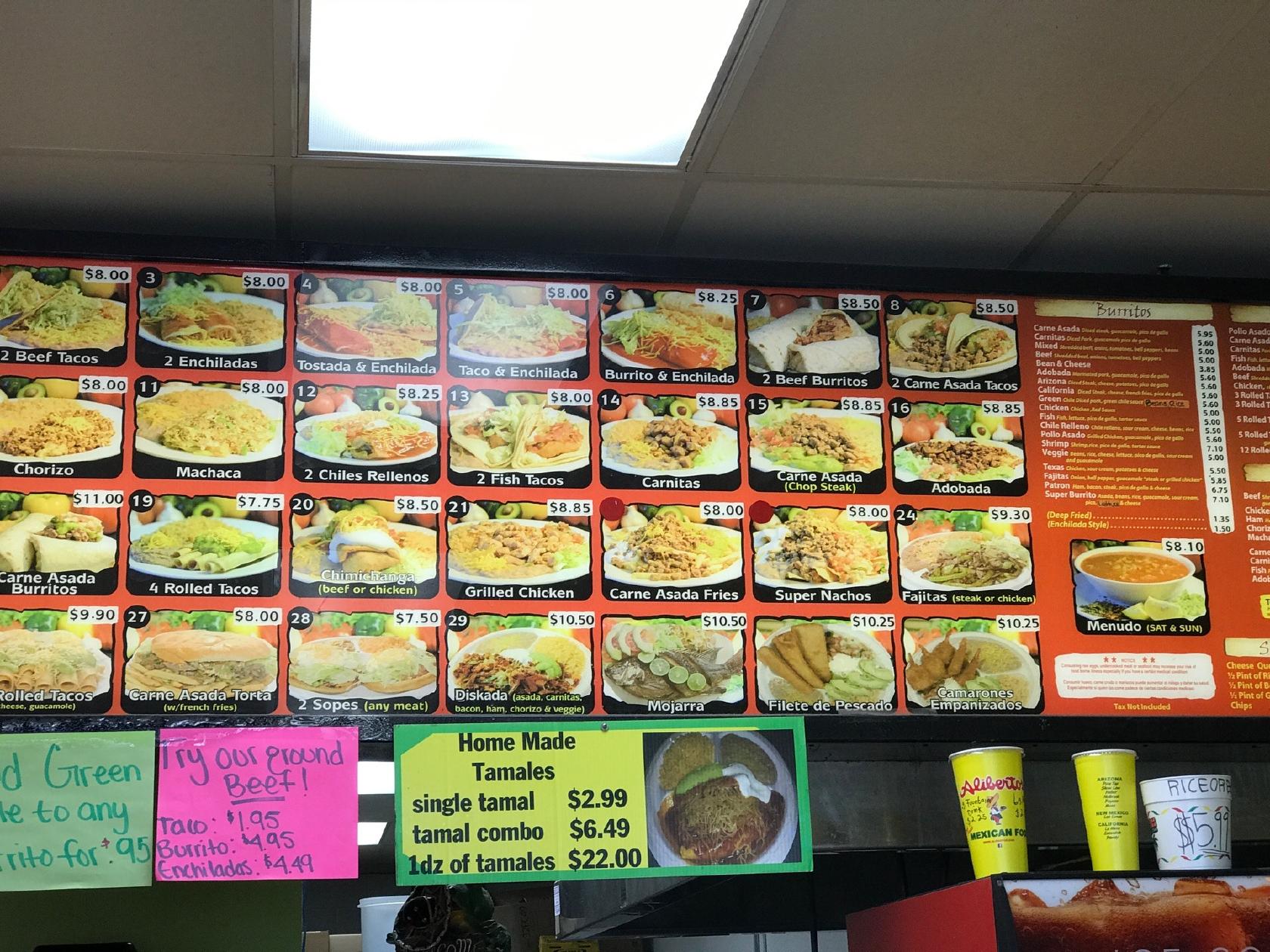 Menu at Aliberto's Mexican Food restaurant, Payson